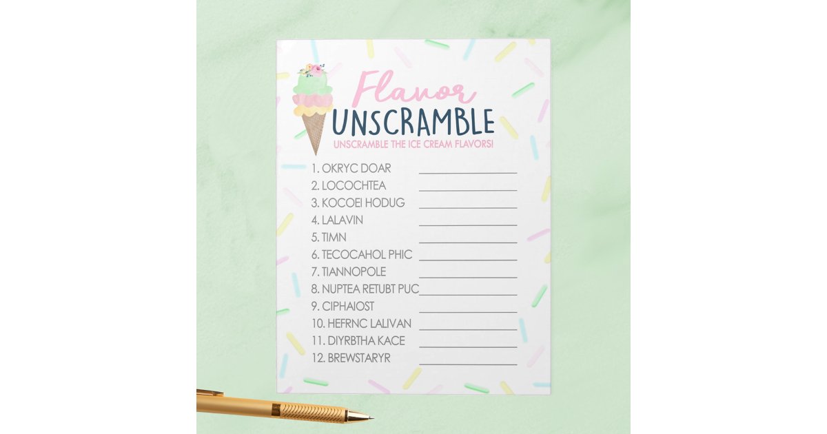 Ice Cream Flavor Unscramble Party Game Pack Notepad | Zazzle
