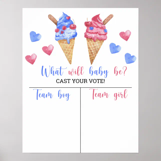 Ice Cream Gender reveal Boy or Girl chart | Zazzle