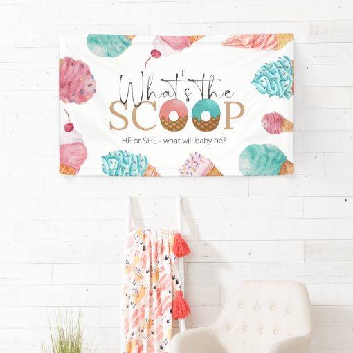 Ice Cream Gender Reveal What's the Scoop Party Banner | Zazzle