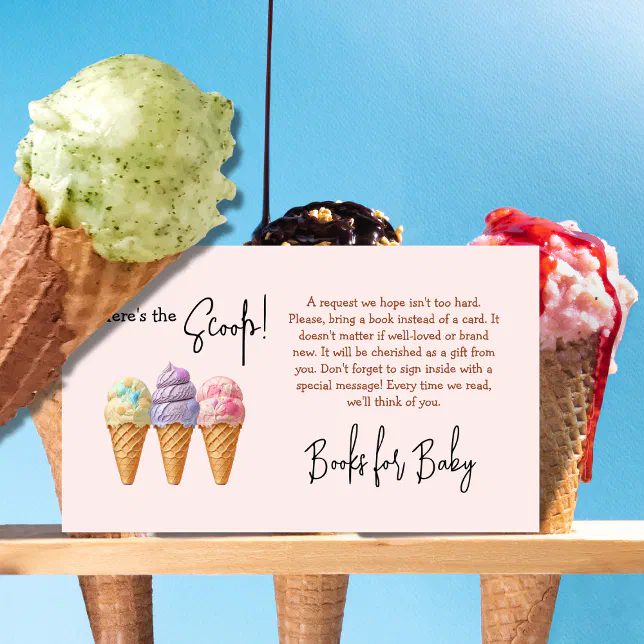 Ice Cream Here's the Scoop Baby Shower Book Game Enclosure Card | Zazzle