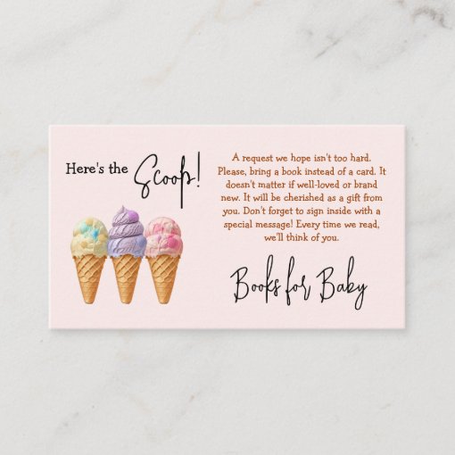Ice Cream Here's the Scoop Baby Shower Book Game Enclosure Card | Zazzle