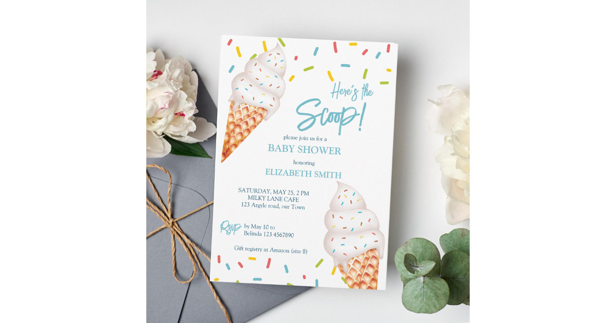 Ice cream here's the scoop baby shower invitation | Zazzle