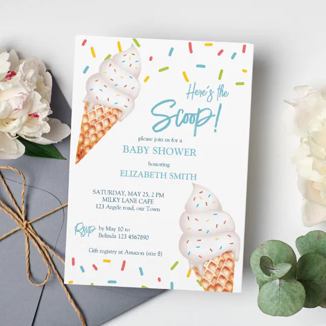 Ice cream here's the scoop baby shower invitation | Zazzle