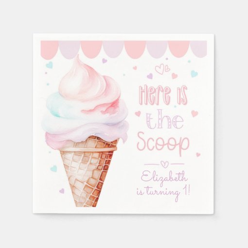 Ice cream Heres the scoop birthday party Napkins | Zazzle