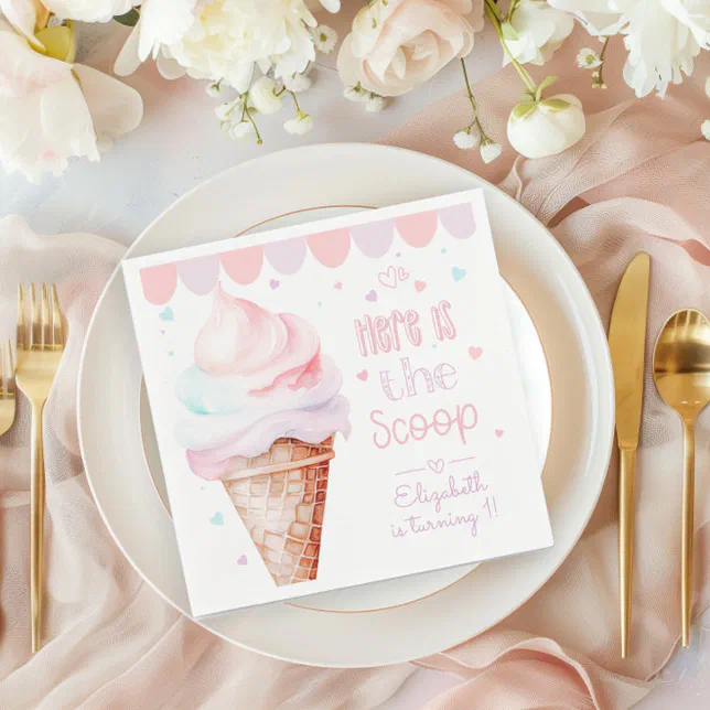 Ice cream Heres the scoop birthday party Napkins | Zazzle