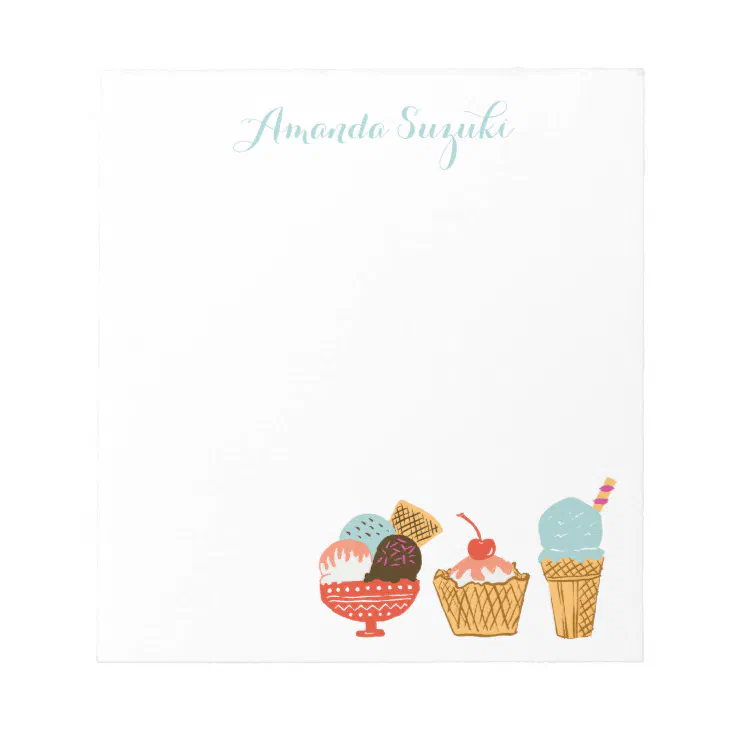 Ice Cream Illustration | Add Your Name Notepad | Zazzle