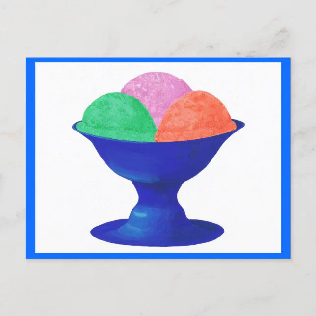 Ice cream in blue bowl party invitations postcards | Zazzle