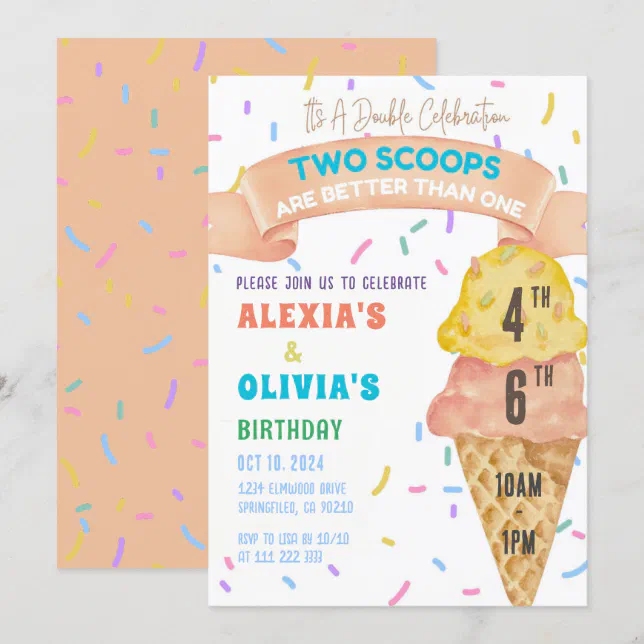 Ice Cream Joint Birthday Siblings Combined Cousin Invitation | Zazzle