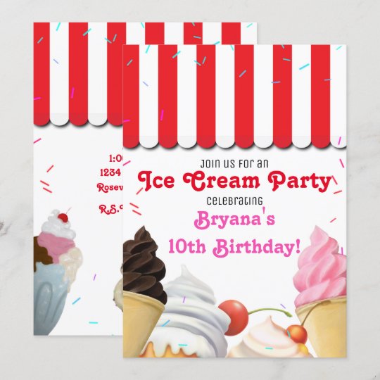 Ice Cream Parlor Party Birthday Celebration Red In Invitation | Zazzle.com