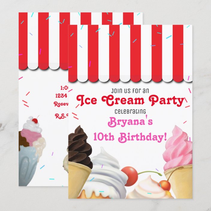 Ice Cream Parlor Party Birthday Celebration Red In Invitation | Zazzle.com
