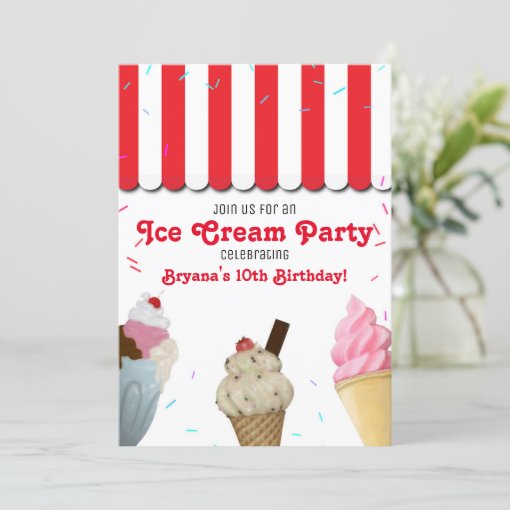 Ice Cream Parlor Party Birthday Celebration Red Invitation | Zazzle