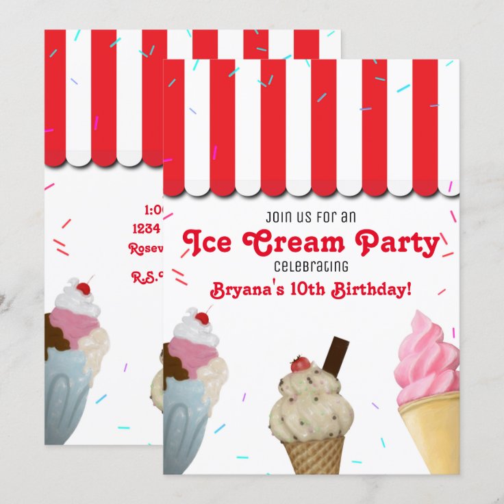 Ice Cream Parlor Party Birthday Celebration Red Invitation | Zazzle