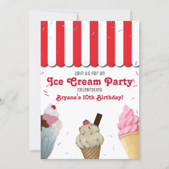 Ice Cream Parlor Party Birthday Celebration Red Invitation | Zazzle
