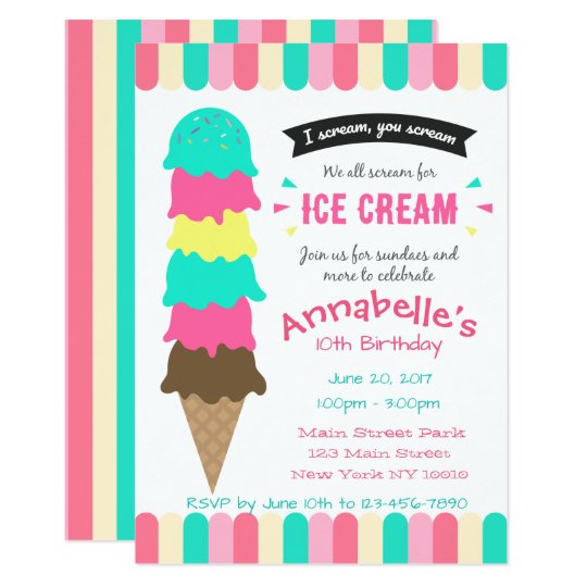 Ice Cream party Birthday Invitation | Zazzle.com