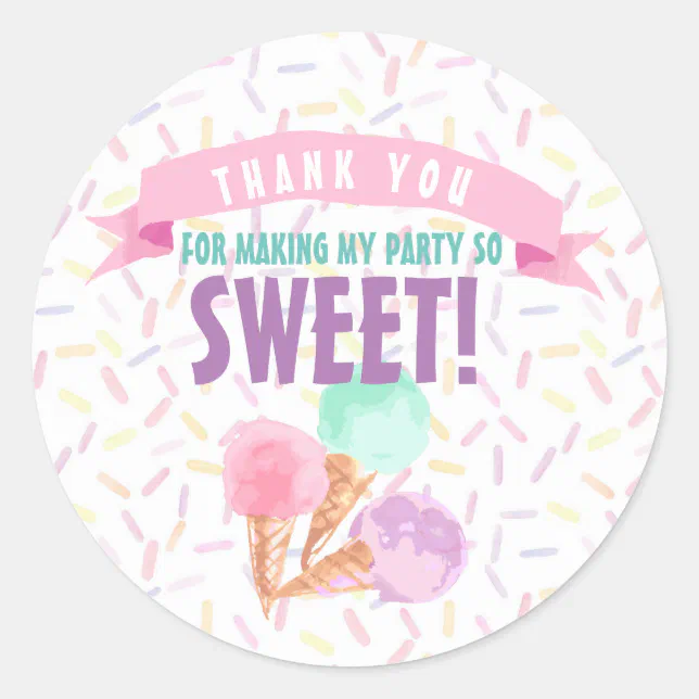 Ice Cream Party Favor Stickers | Zazzle
