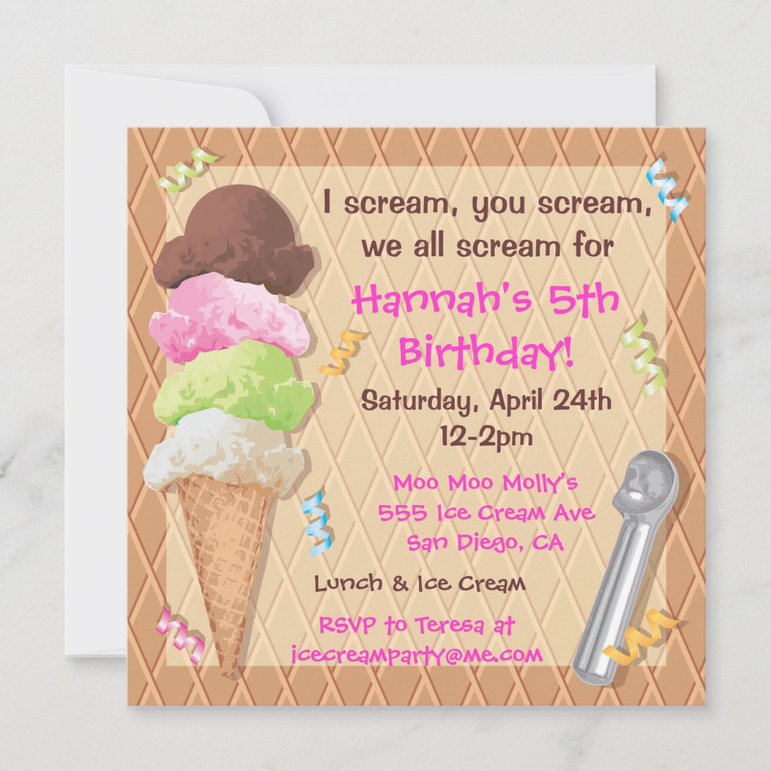 Ice Cream Party Invitation Celebration | Zazzle