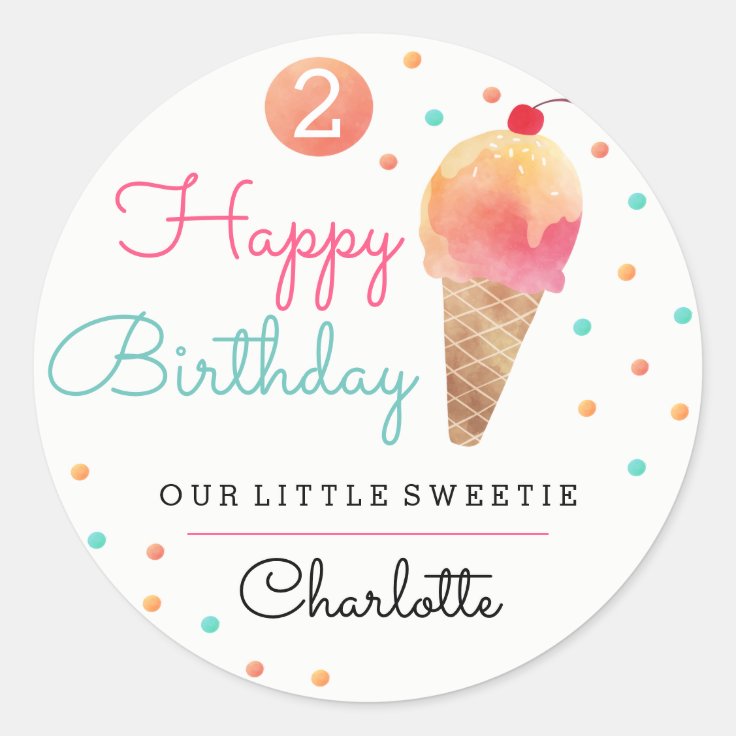 Ice Cream Party Kids Birthday Party Sticker | Zazzle