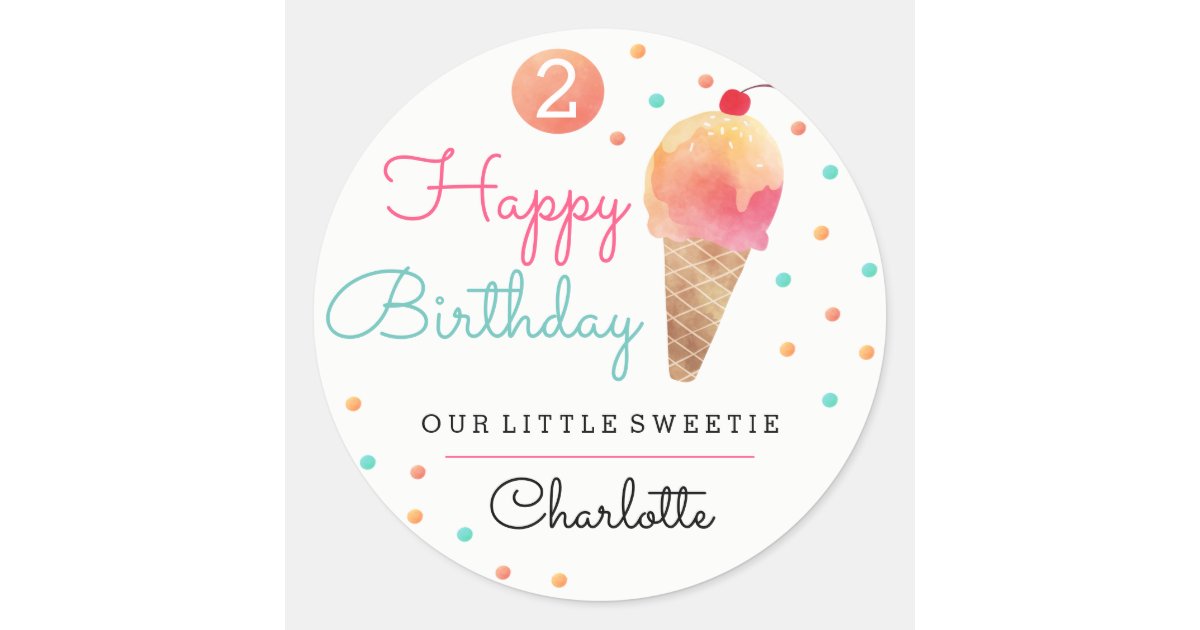 Ice Cream Party Kids Birthday Party Sticker | Zazzle
