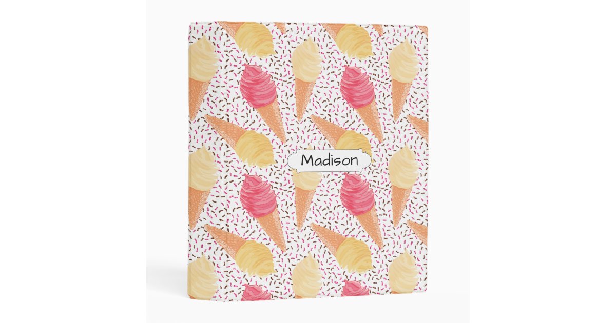 Ice Cream Pattern custom name mini binder | Zazzle