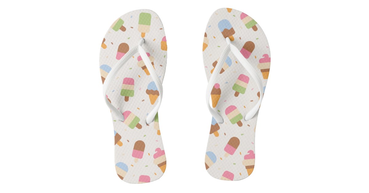 Ice Cream Pattern, Ice Cream Cone, Ice Popsicle Flip Flops | Zazzle