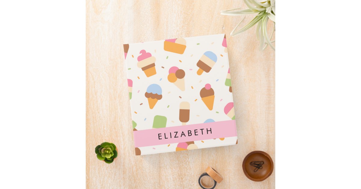 Ice Cream Pattern, Ice Cream Cone, Your Name 3 Ring Binder | Zazzle