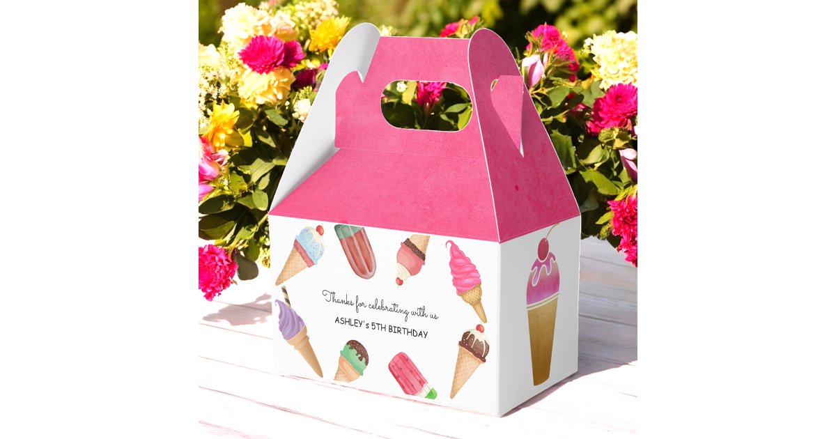 Ice Cream Pink Blue Brown Food Popsicle Favor Box | Zazzle