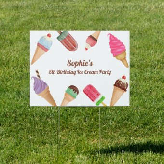 Ice Cream Pink Blue Colorful Popsicle Party Sign | Zazzle