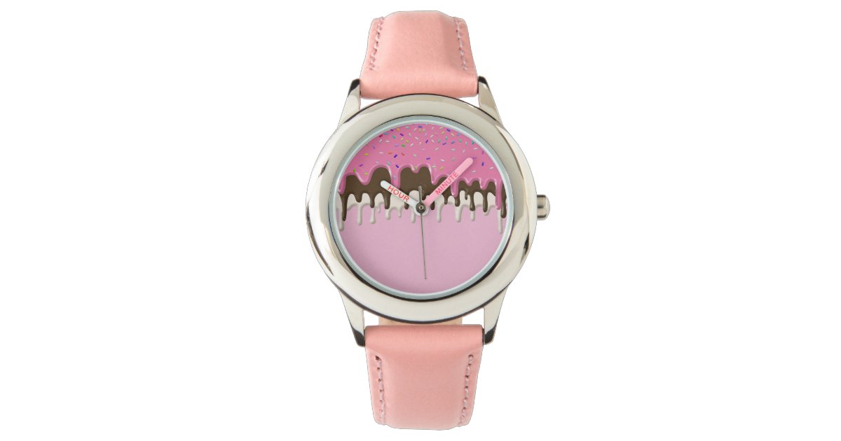 Ice cream pink frosting sprinkles drip watch | Zazzle