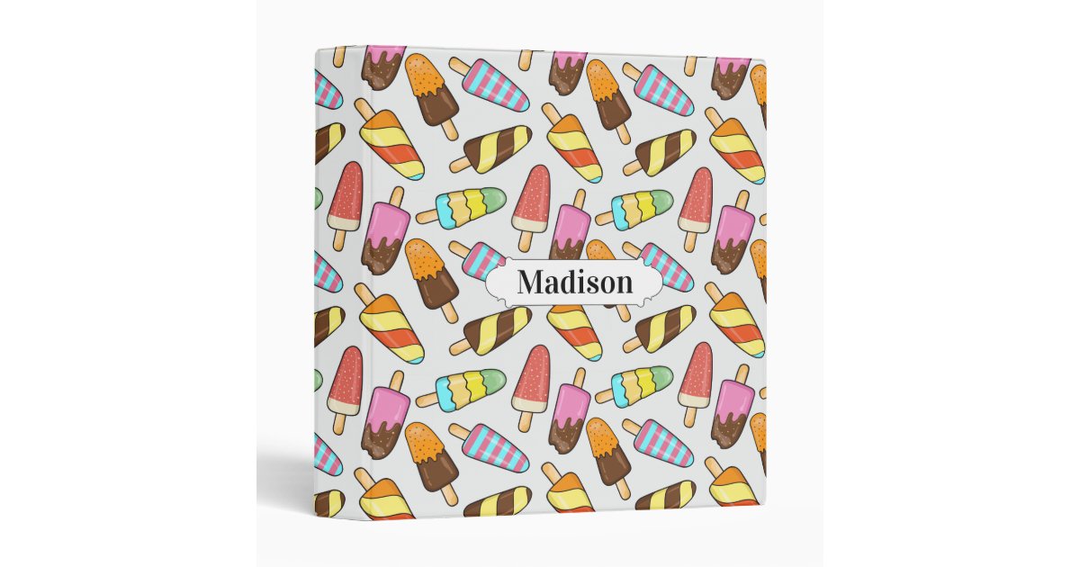 Ice Cream Popsicles Pattern custom name binders | Zazzle