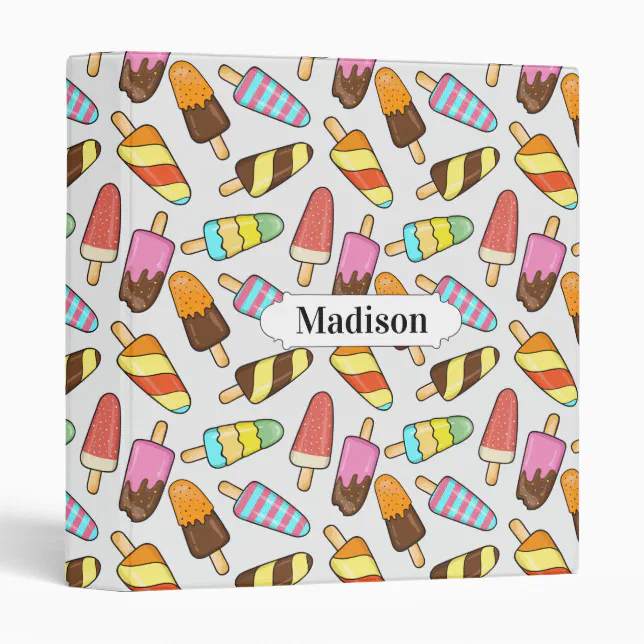 Ice Cream Popsicles Pattern custom name binders | Zazzle