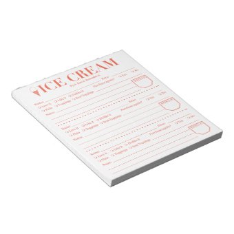 Ice Cream Rating Sheets, Ice Cream Tracking Sheet Notepad | Zazzle