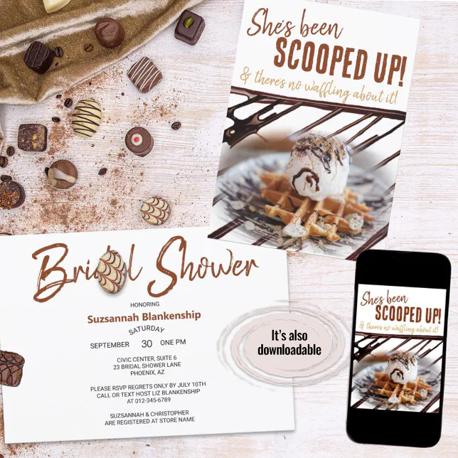 Ice Cream Scoop Waffle Chocolate Drizzle Invitation | Zazzle