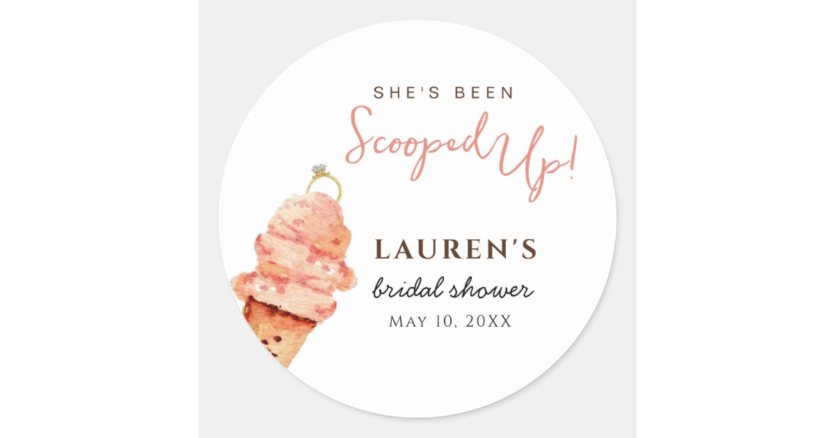 Ice cream Scooped up Bridal Shower Classic Round Sticker | Zazzle