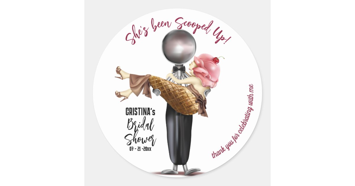Ice cream Scooped Up Bridal Shower Classic Round Sticker | Zazzle