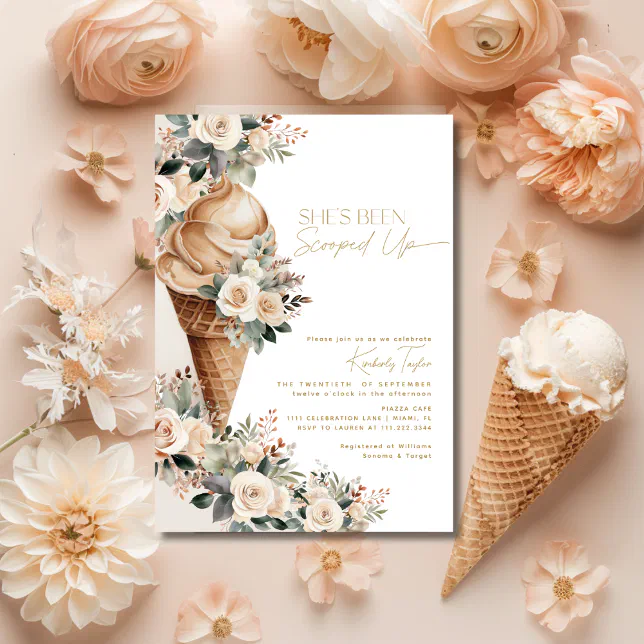 Ice Cream Scooped Up Floral Boho Bridal Shower Invitation | Zazzle