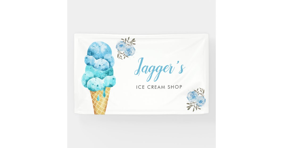 Ice Cream Shop Blue Floral Birthday Party Banner | Zazzle