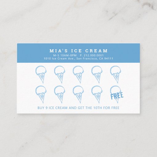 Ice Cream Shop Hand Painted Blue Loyalty Card | Zazzle