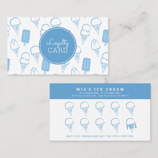 Ice Cream Shop Hand Painted Blue Loyalty Card | Zazzle