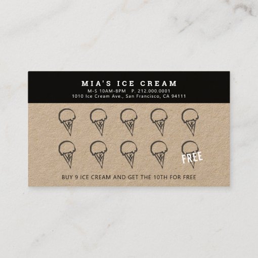 Ice Cream Shop Hand Painted Kraft Loyalty Card | Zazzle