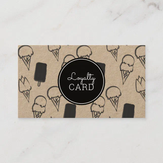 Ice Cream Shop Hand Painted Kraft Loyalty Card | Zazzle