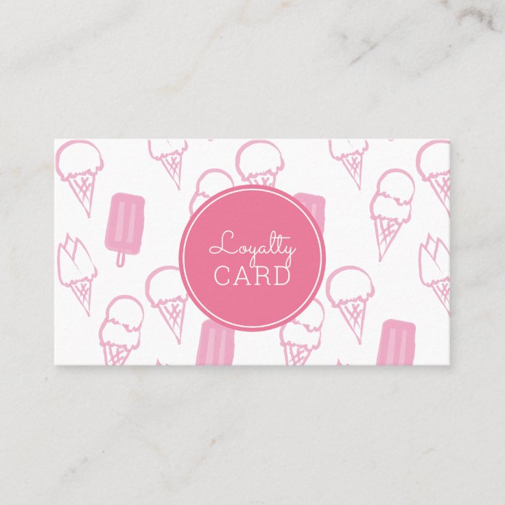 Ice Cream Shop Hand Painted Pink Loyalty Card | Zazzle