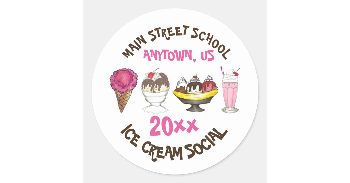 Ice Cream Social Make Your Own Sundae Party Classic Round Sticker | Zazzle