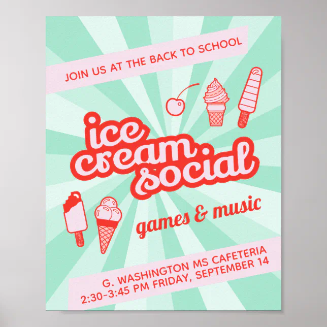 Ice Cream Social Party Flyer Poster | Zazzle