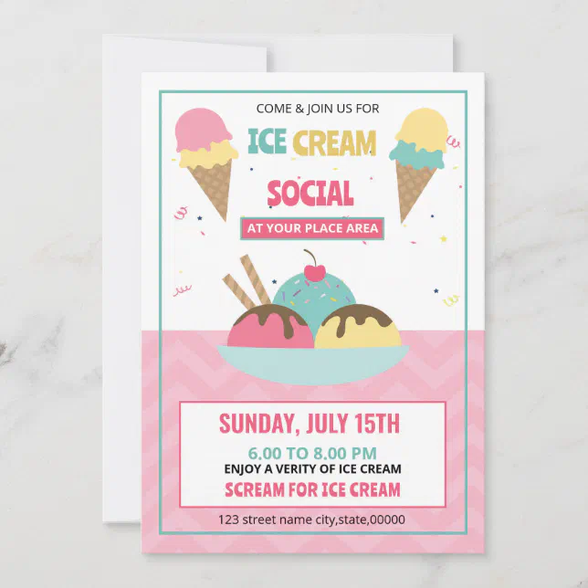Ice Cream Social Party Invitation Flyer Template | Zazzle