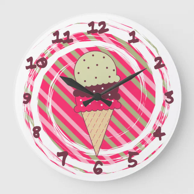 Ice Cream Strawberry Swirl Large Clock | Zazzle