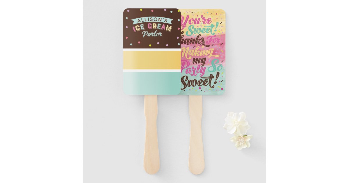 Ice Cream striped Popsicle Treat Birthday Party Hand Fan | Zazzle