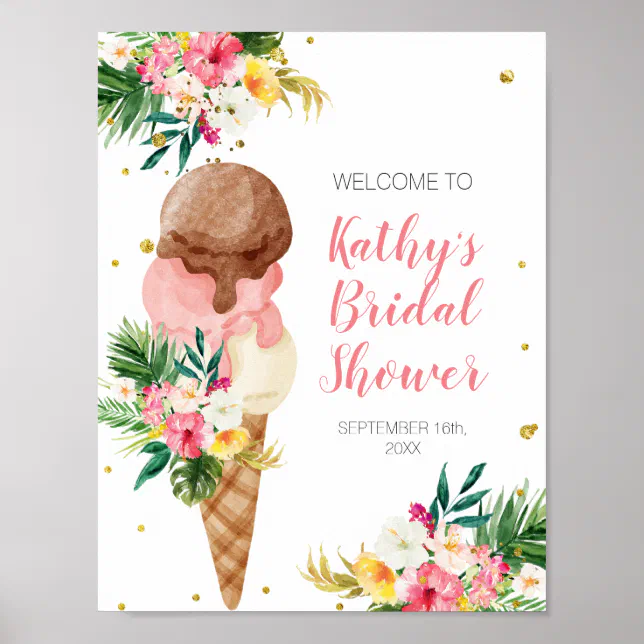 Ice Cream Summer Floral Bridal Shower Welcome Sign | Zazzle