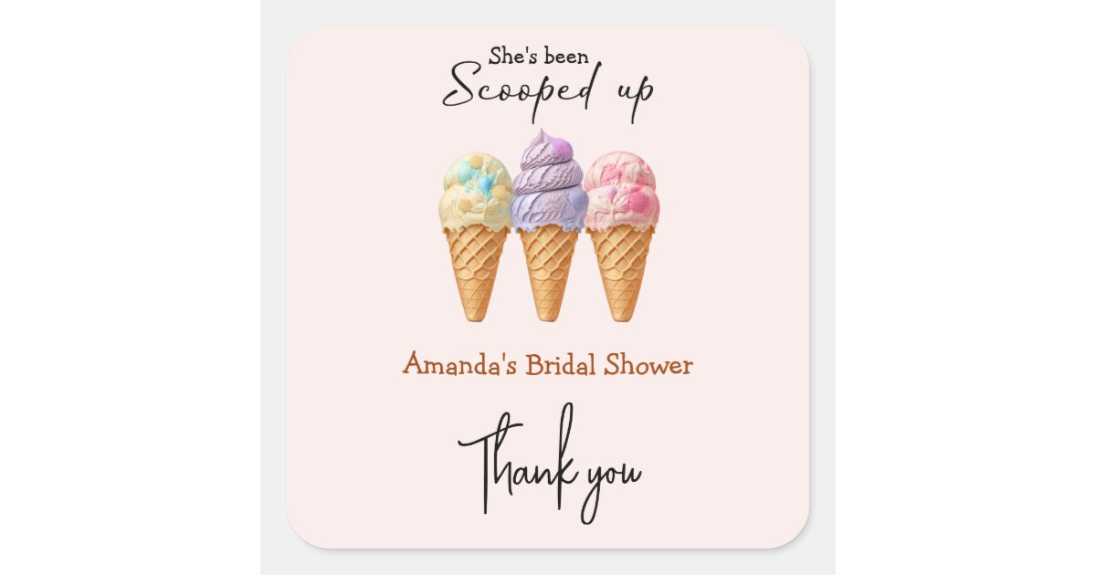 Ice Cream Summer Scooped Up Bridal Shower Favor Square Sticker | Zazzle