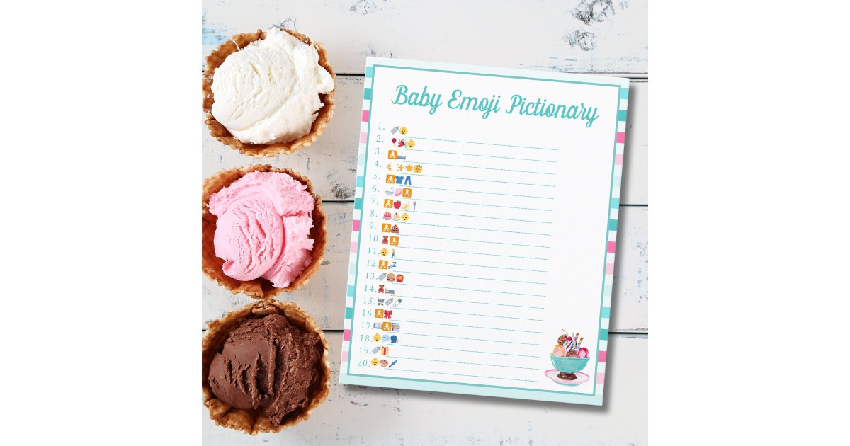 Ice Cream Sundae Baby Shower Emoji Pictionary Flyer | Zazzle