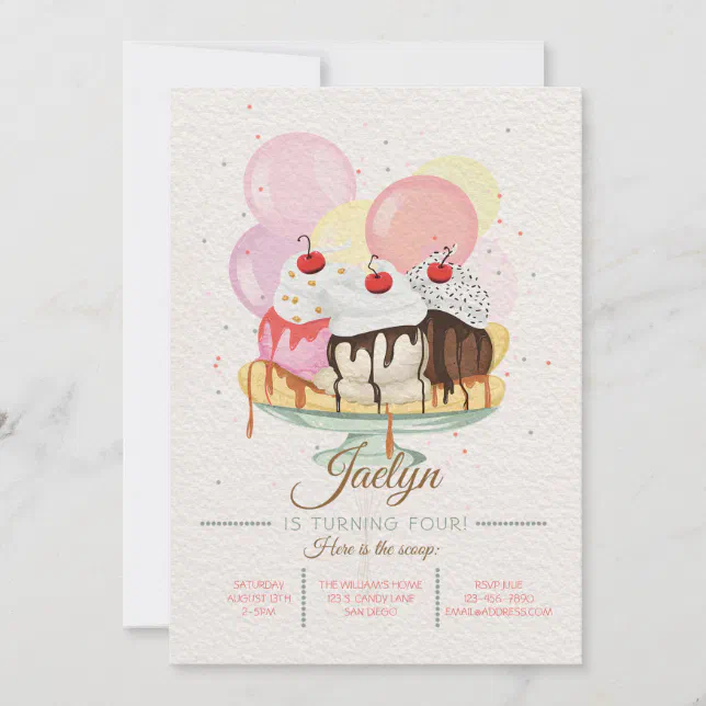 Ice Cream Sundae Birthday Party Invitation | Zazzle